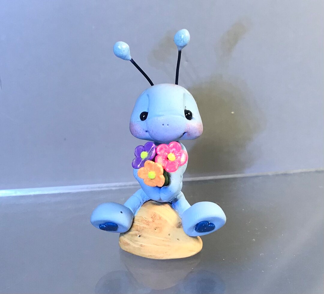 Ant Sitting on Walnut Shell W/ Flowers Whimsical Polymer Clay Insect ...