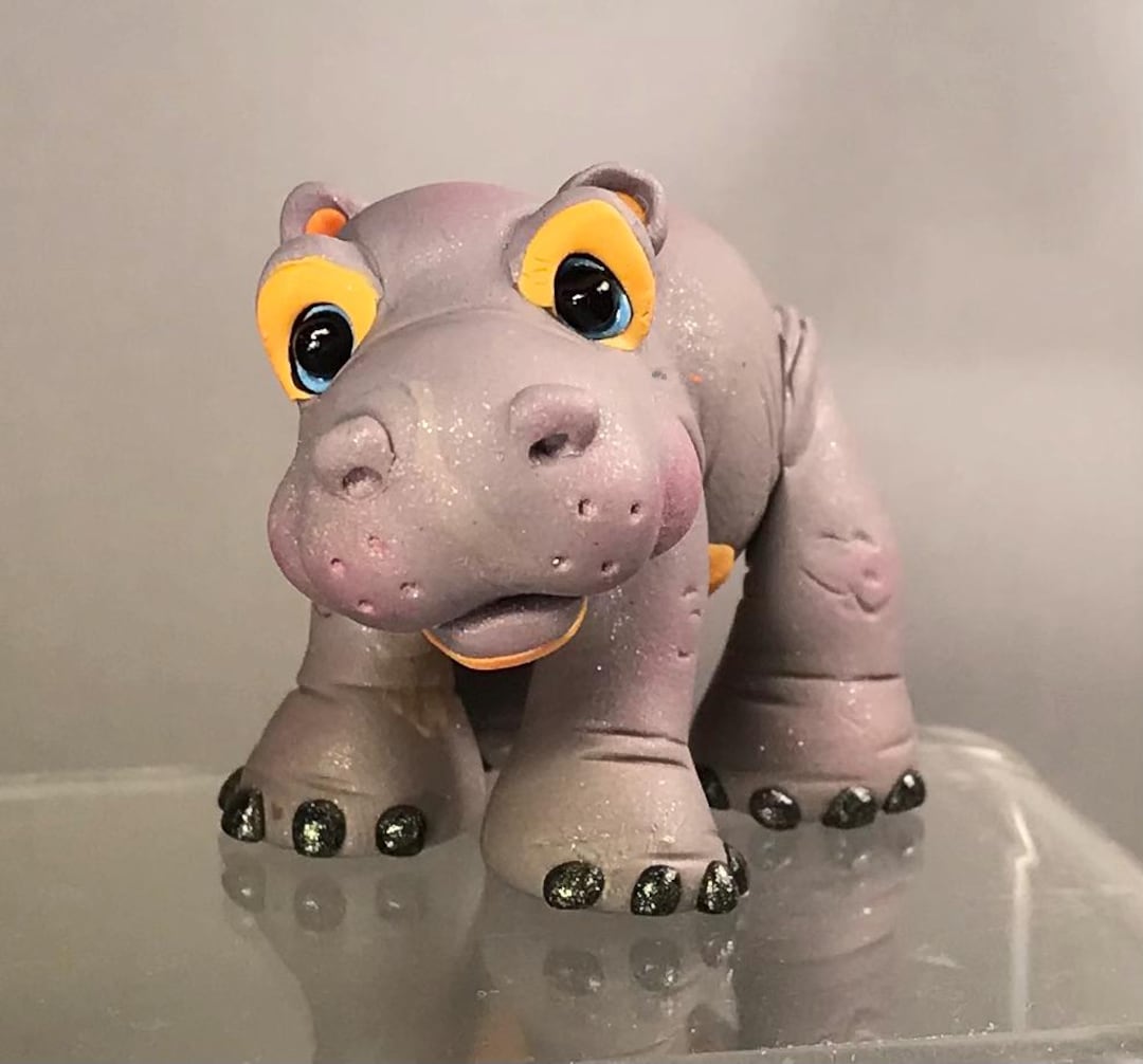 Hippopotamus - Polymer Clay Baby Hippo Figurine - Sculpted Clay Zoo ...