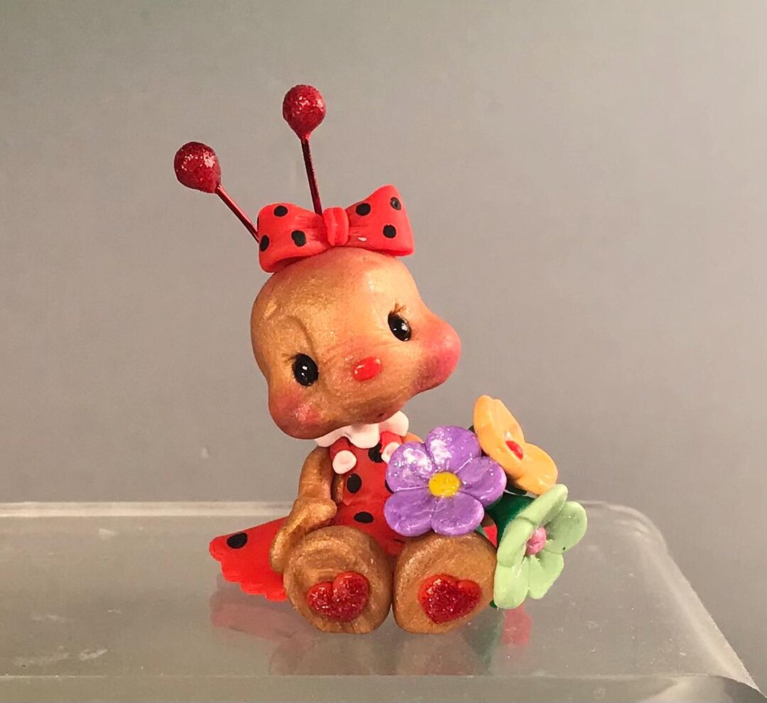 Ladybug Figurine in Dress W/ Flowers-polymer Clay Insect-sculpted Clay ...