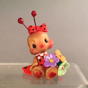 Ladybug Figurine in Dress W/ Flowers-polymer Clay Insect-sculpted Clay ...