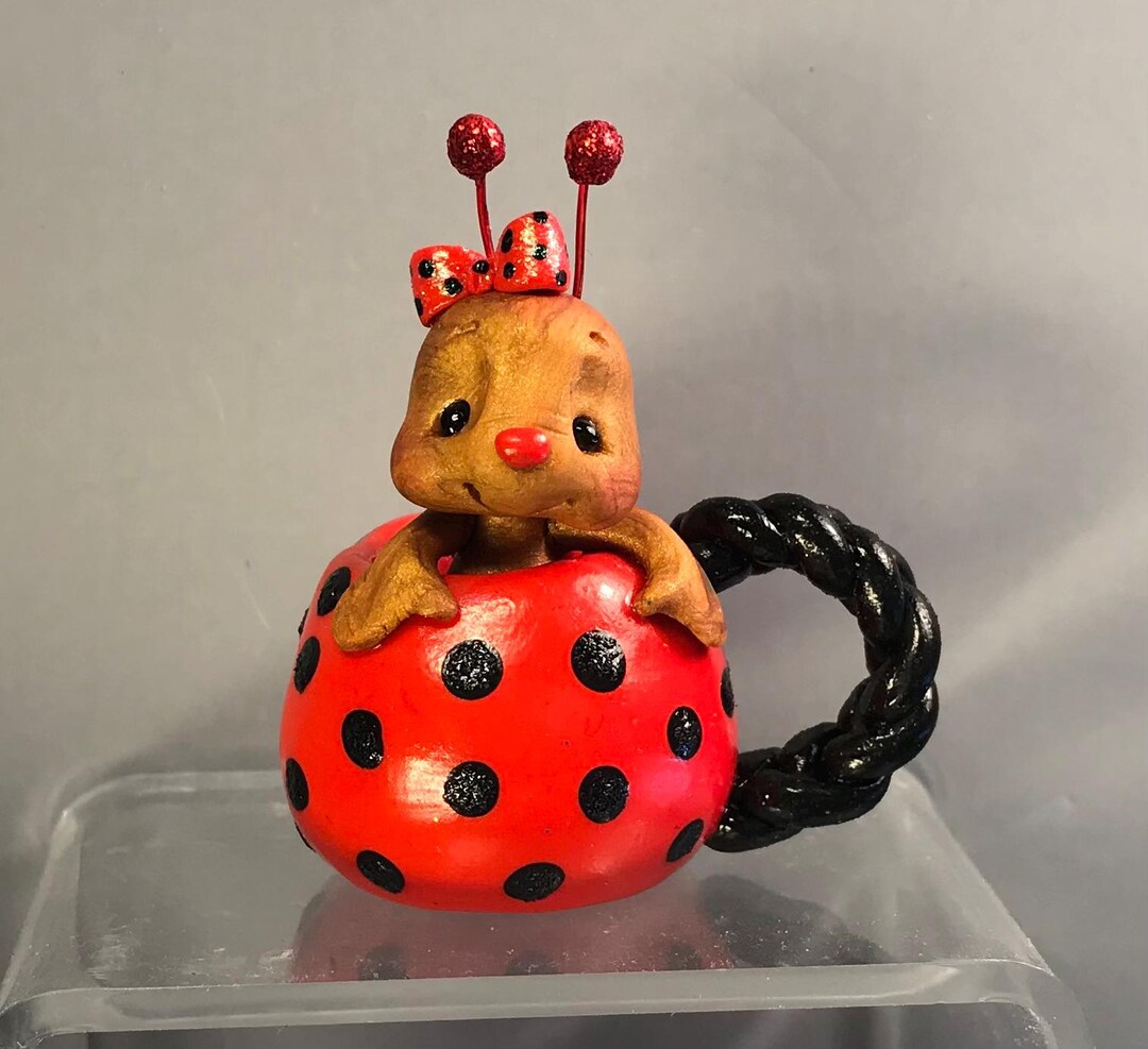 Ladybug Figurine in Red Coffee Mug-polymer Clay Insect-sculpted Clay ...