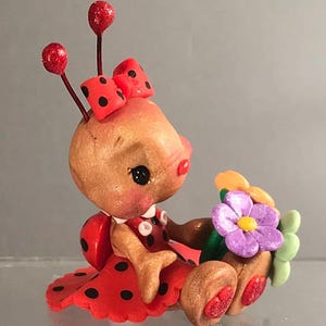 Ladybug Figurine in Dress W/ Flowers-polymer Clay Insect-sculpted Clay ...