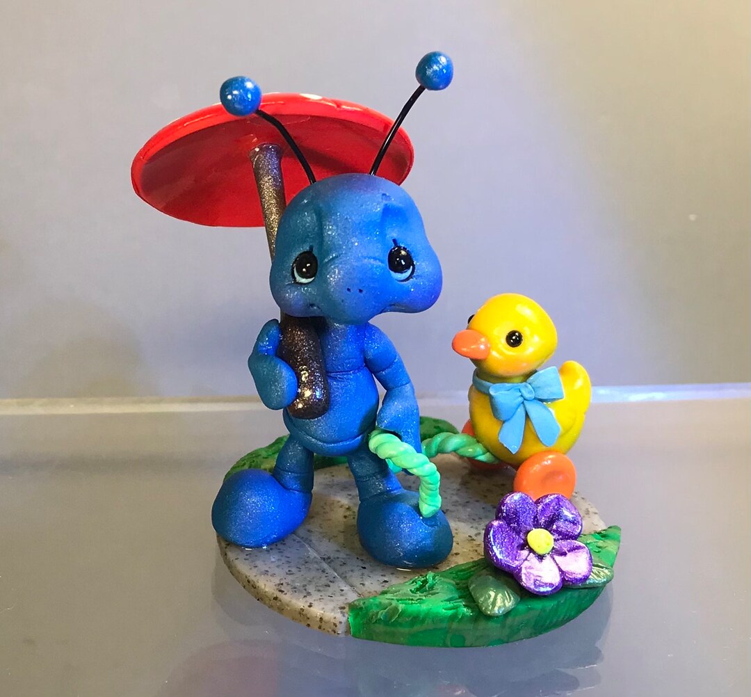Ant W/ Umbrella & Duck Pull-toy Polymer Clay Insect Figure-sculpted Bug ...
