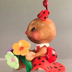 Ladybug Figurine in Dress W/ Flowers-polymer Clay Insect-sculpted Clay ...