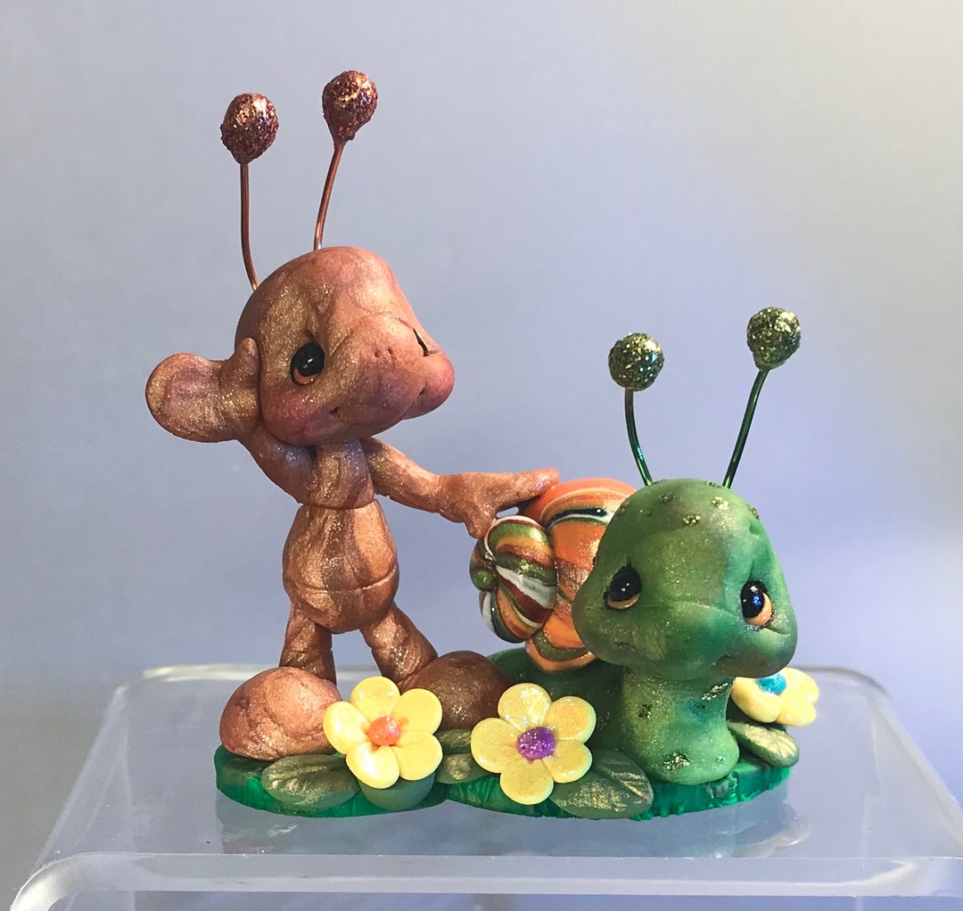 Ant & Snail Miniature Sculpted Polymer Clay Bug Figurine-sculpted Clay ...