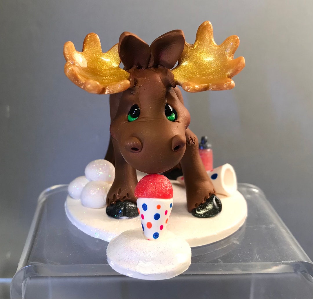 Moose W/ Snow Cone-polymer Clay Animal Figurine-sculpted Clay ...