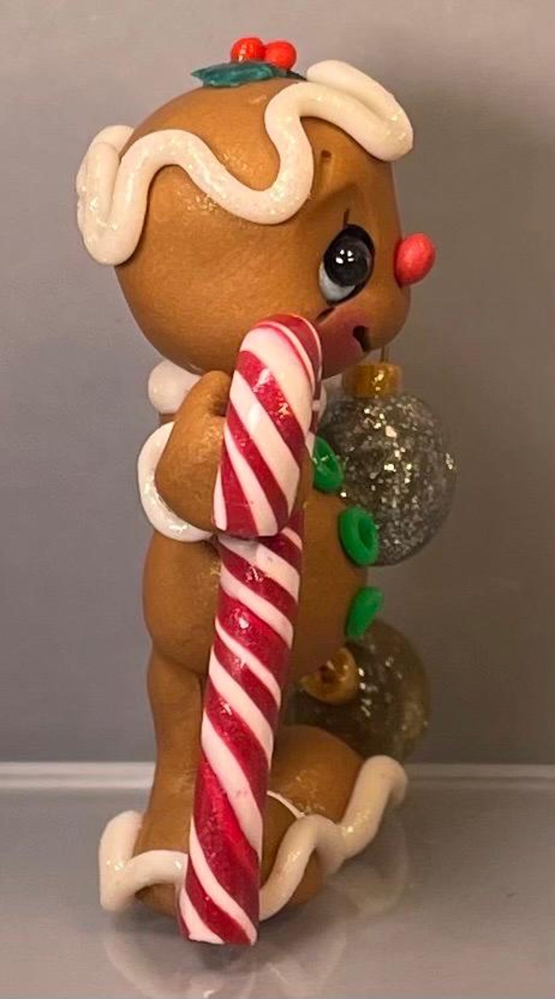 Gingerbread Boy W/ Candy Cane & Christmas Ornaments-handmade Polymer ...