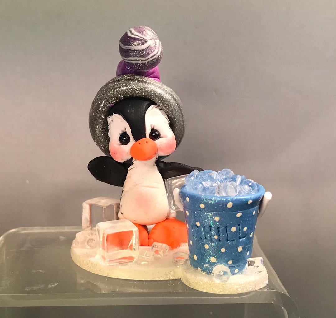 Penguin W/ Ice Cubes- Ice CHILL Bucket-polymer Clay Collectibles ...