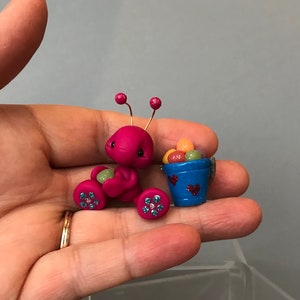 Ant Sitting W/ Pail of Gumdrops Whimsical Polymer Clay Insect Figure ...