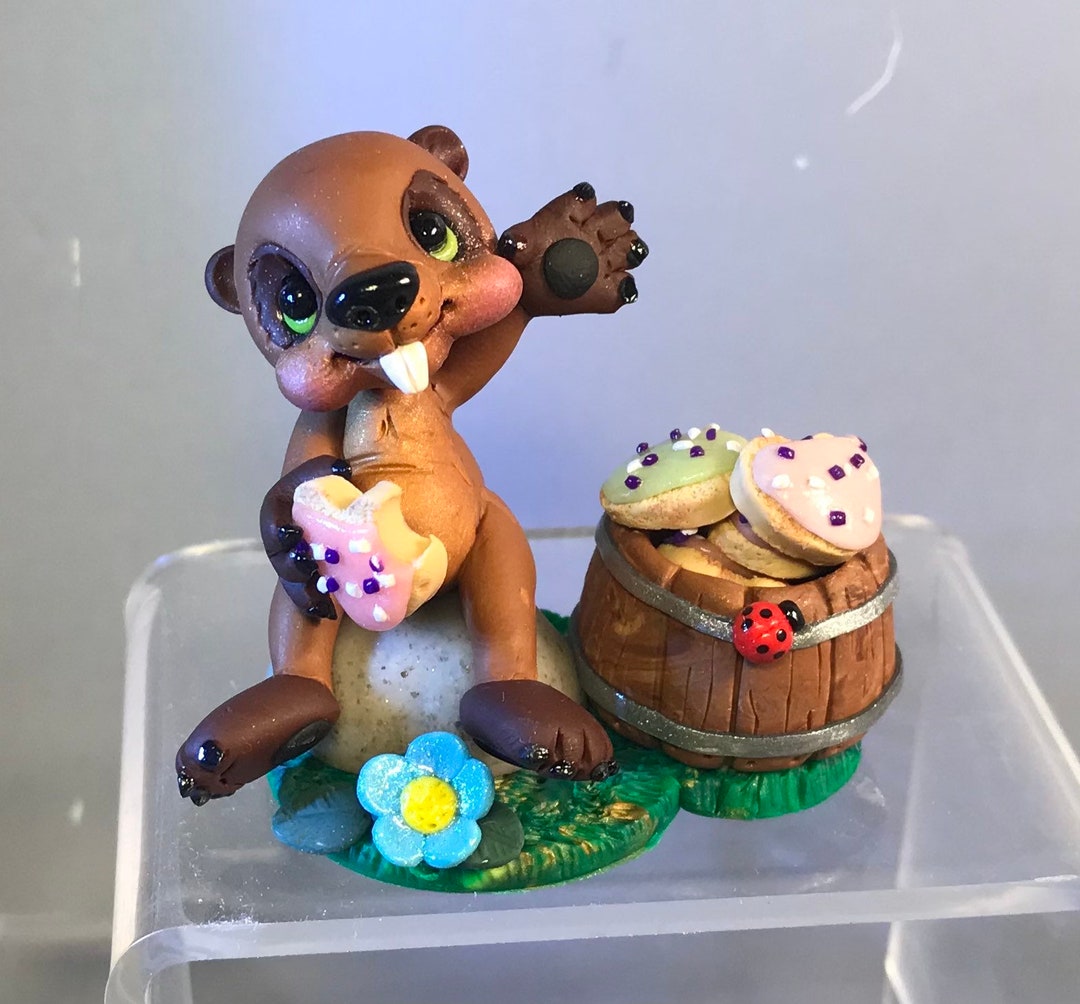 Beaver W/ Bucket of Cookies-polymer Clay Woodland Critters-sculpted ...