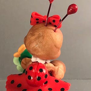 Ladybug Figurine in Dress W/ Flowers-polymer Clay Insect-sculpted Clay ...