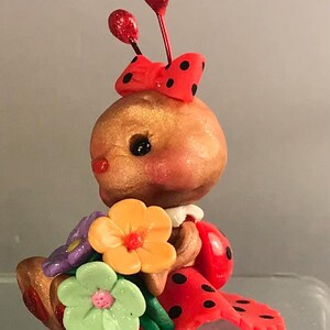 Ladybug Figurine in Dress W/ Flowers-polymer Clay Insect-sculpted Clay ...