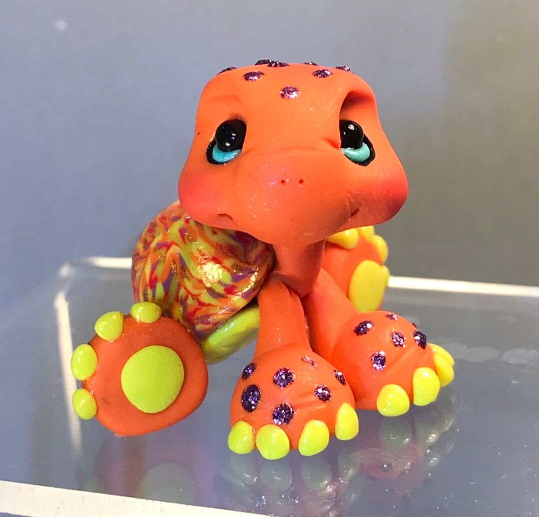 Turtle Polymer Clay Turtle Figure Sculpted Clay Pond Critter Figurine ...