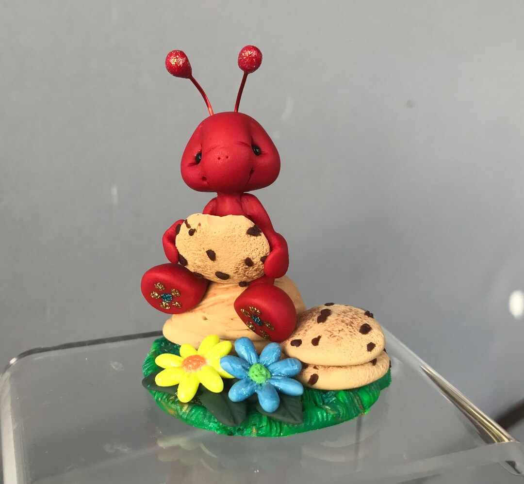 Ant on Walnut Shell W/ Cookies Miniature Polymer Clay Insect Figurine ...