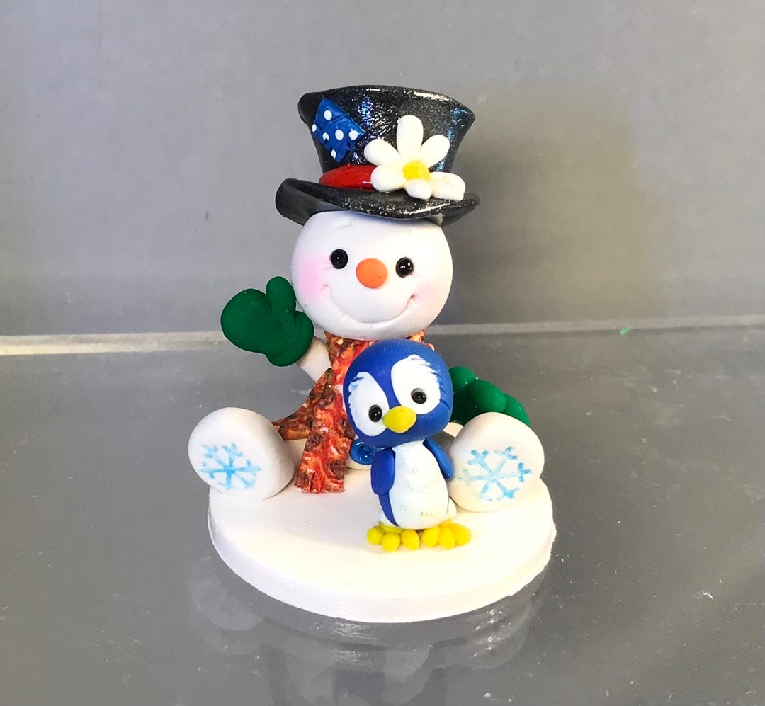 Snowman W/ Bluebird- Snow Bird - Polymer Clay Figure - Sculpted ...