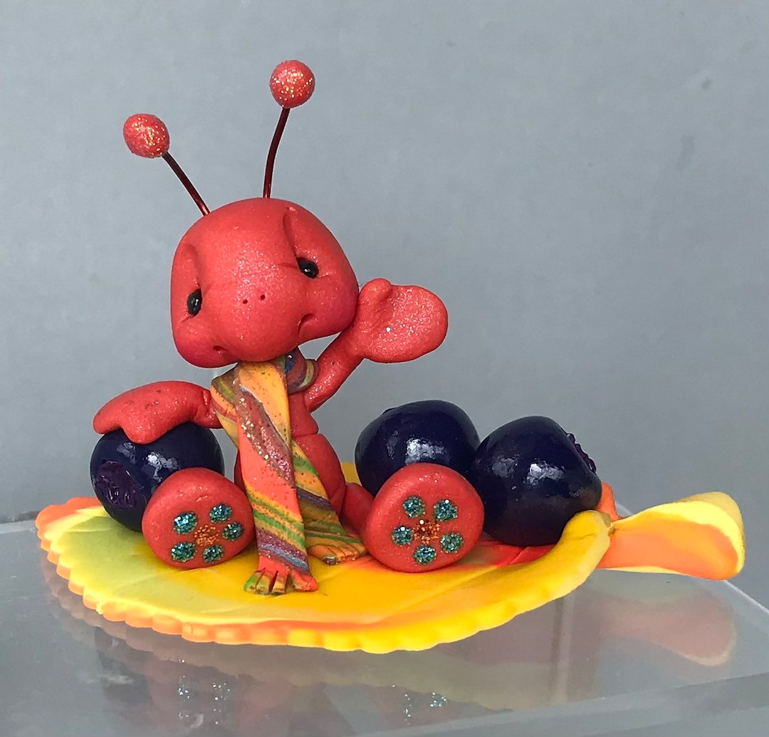 Ant on Leaf W/ Blueberries-whimsical Polymer Clay Insect Figurines ...