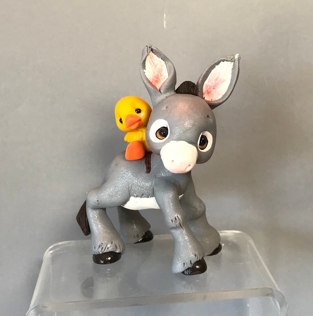 Donkey & Duckling- Polymer Clay Barnyard Animal Figurine - Sculpted ...
