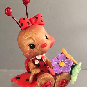 Ladybug Figurine in Dress W/ Flowers-polymer Clay Insect-sculpted Clay ...