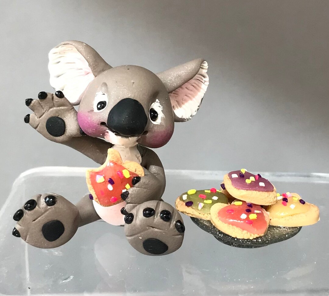 Koala W/ Heart Cookies Polymer Clay Koala Bear Collectible Sculpted ...