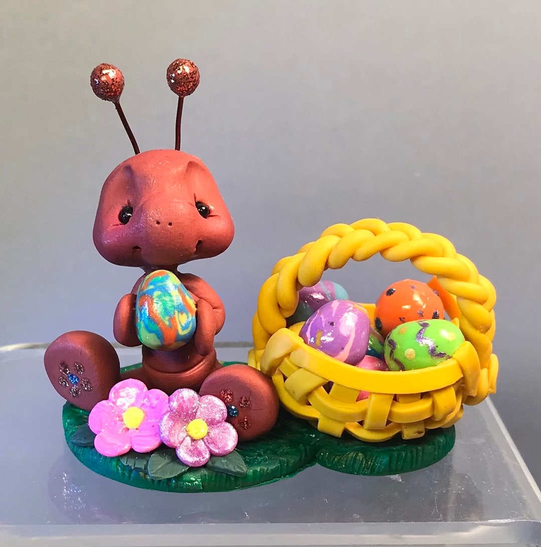 Ant W/ Basket of Easter Eggs-whimsical Polymer Clay Insect Figurines ...