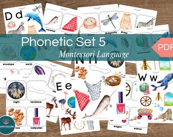 Montessori Language Phonetic Set 6 Watercolor Cards Sound Games I SPY ...