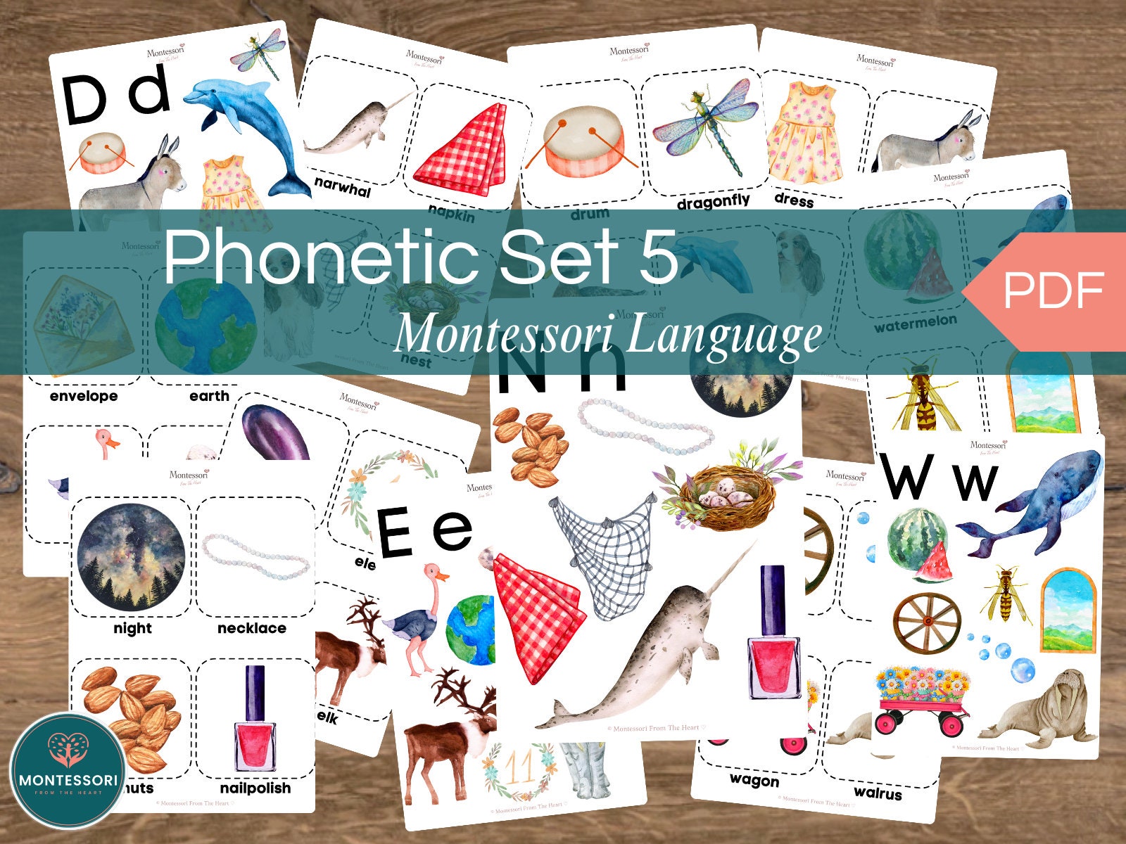 Montessori Language Phonetic Set 5 Watercolor Cards Sound Games I SPY ...