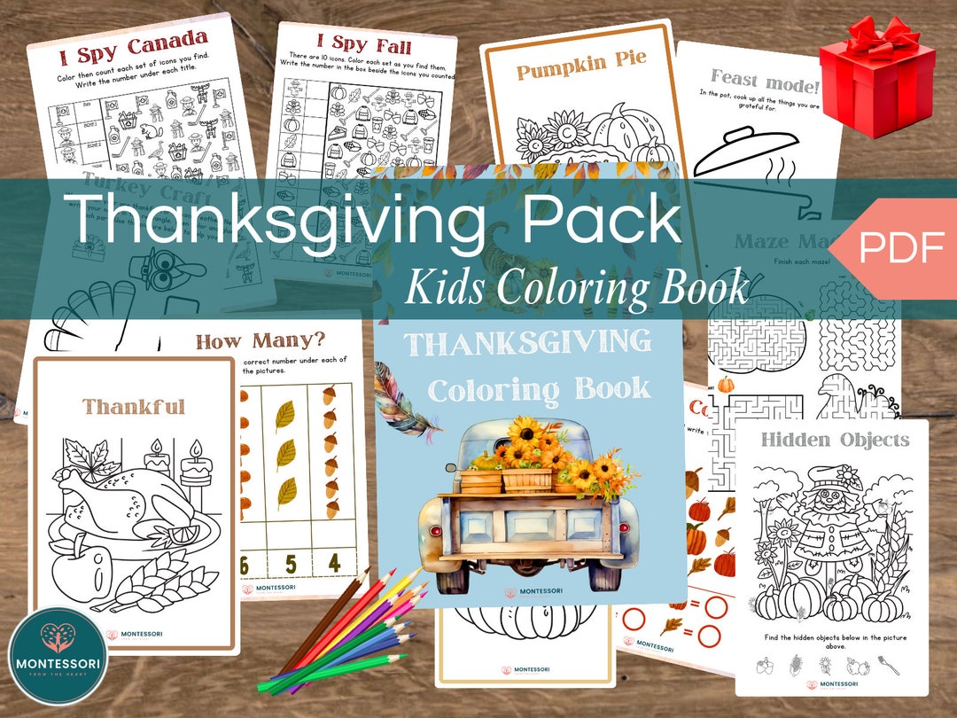 Thanksgiving Digital Coloring Book for Kids, 22-page Playful Activity ...