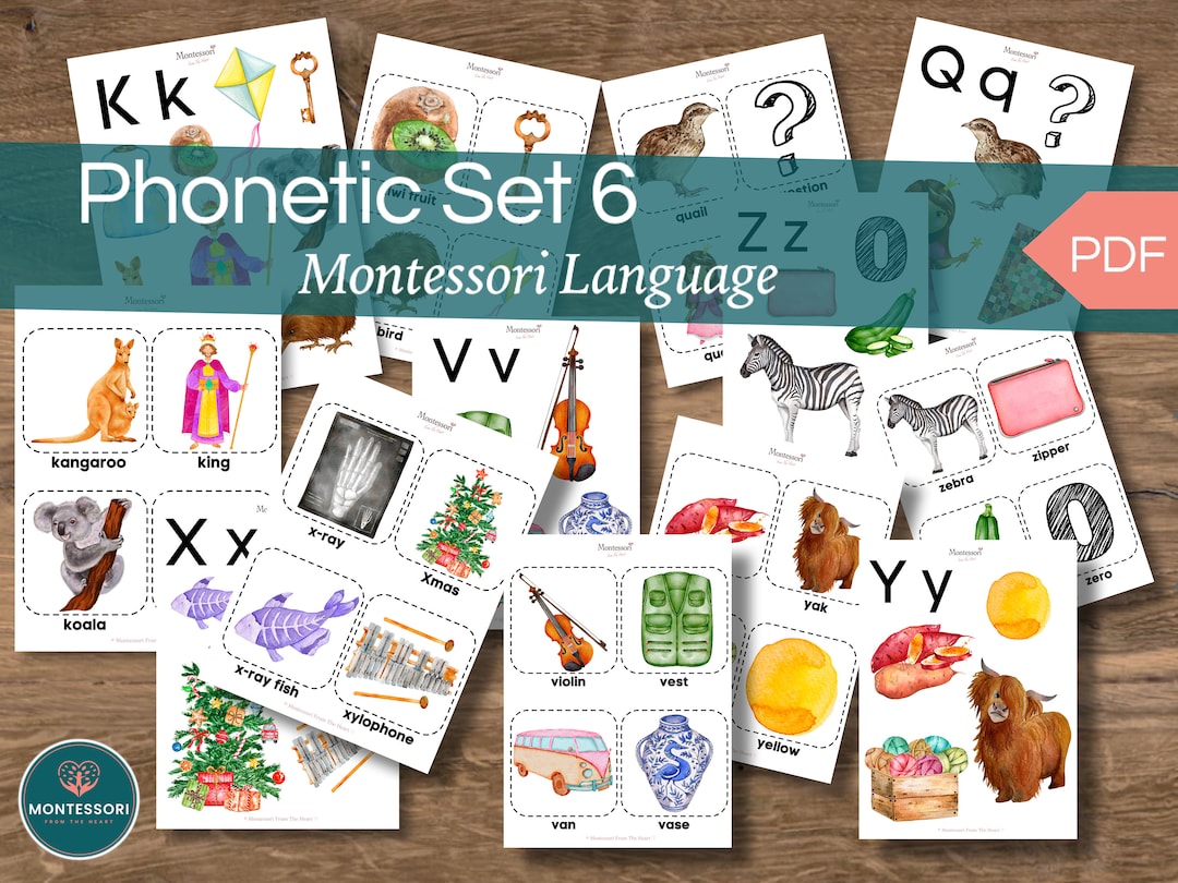 Montessori Language Phonetic Set 6 Watercolor Cards Sound Games I SPY ...