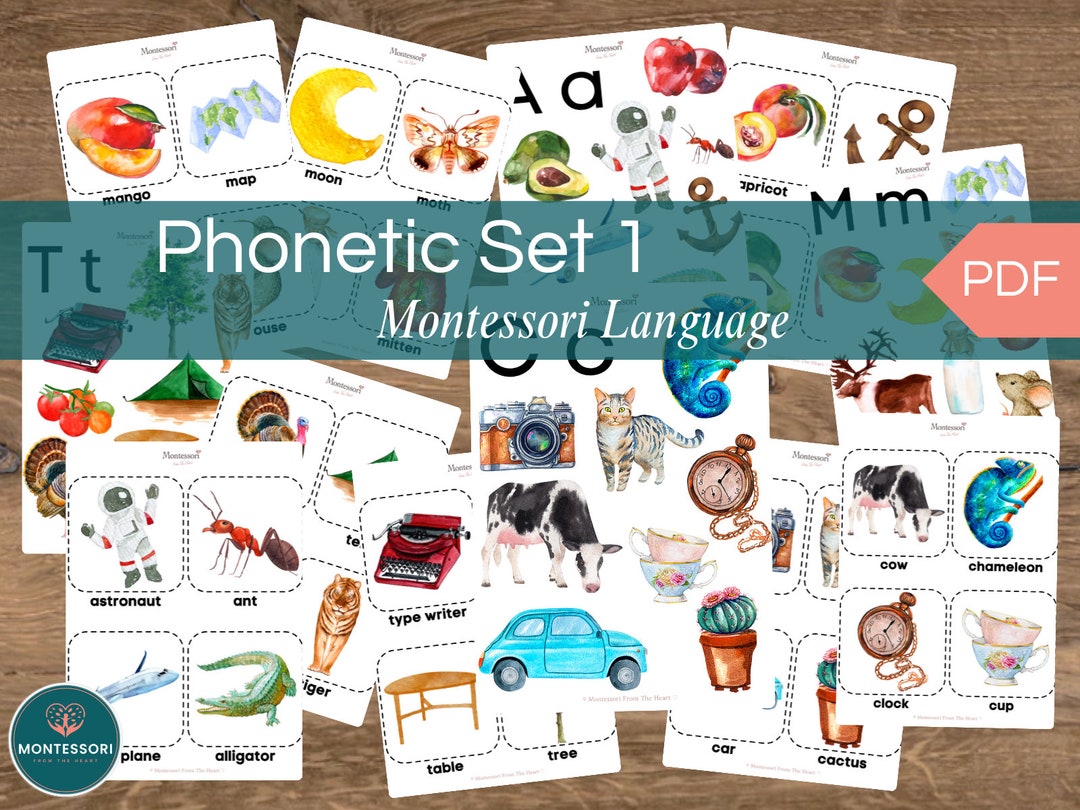 Montessori Language Phonetic Set 1 Watercolor Cards Sound Games I SPY ...