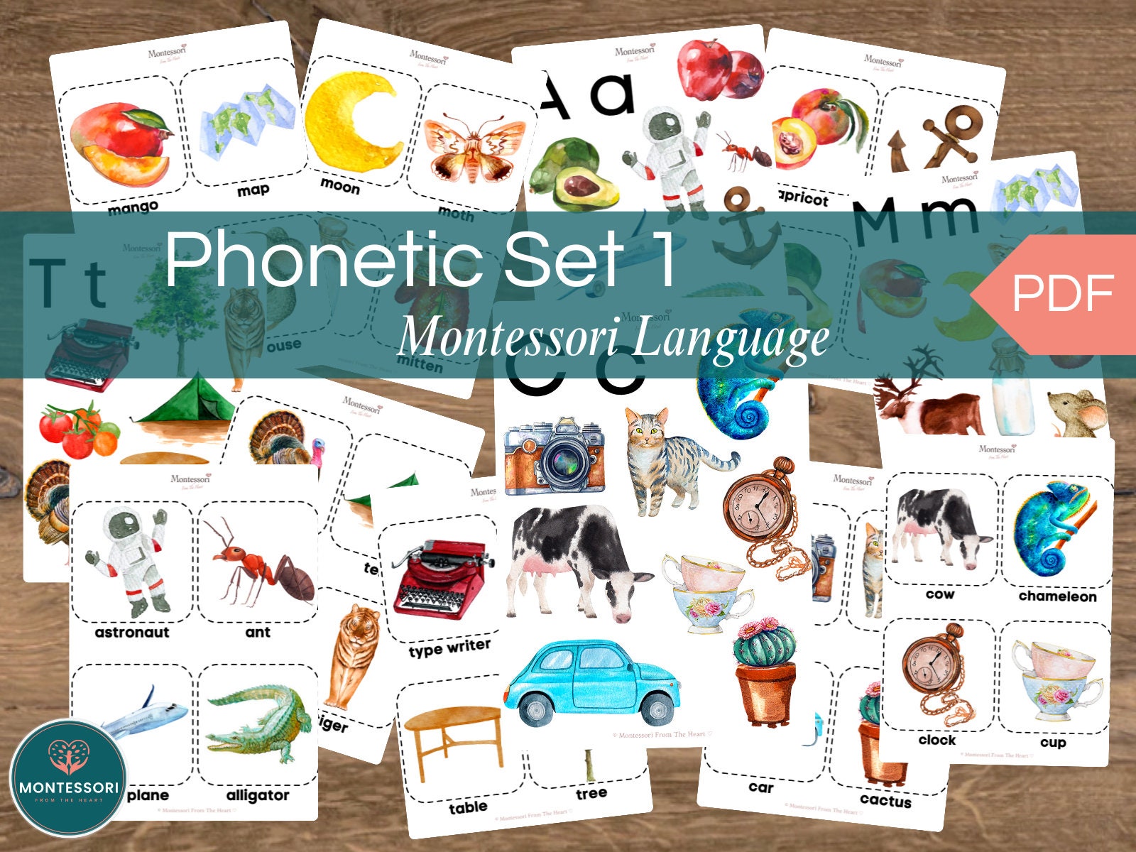 Montessori Language Phonetic Set 1 Watercolor Cards Sound Games I SPY ...
