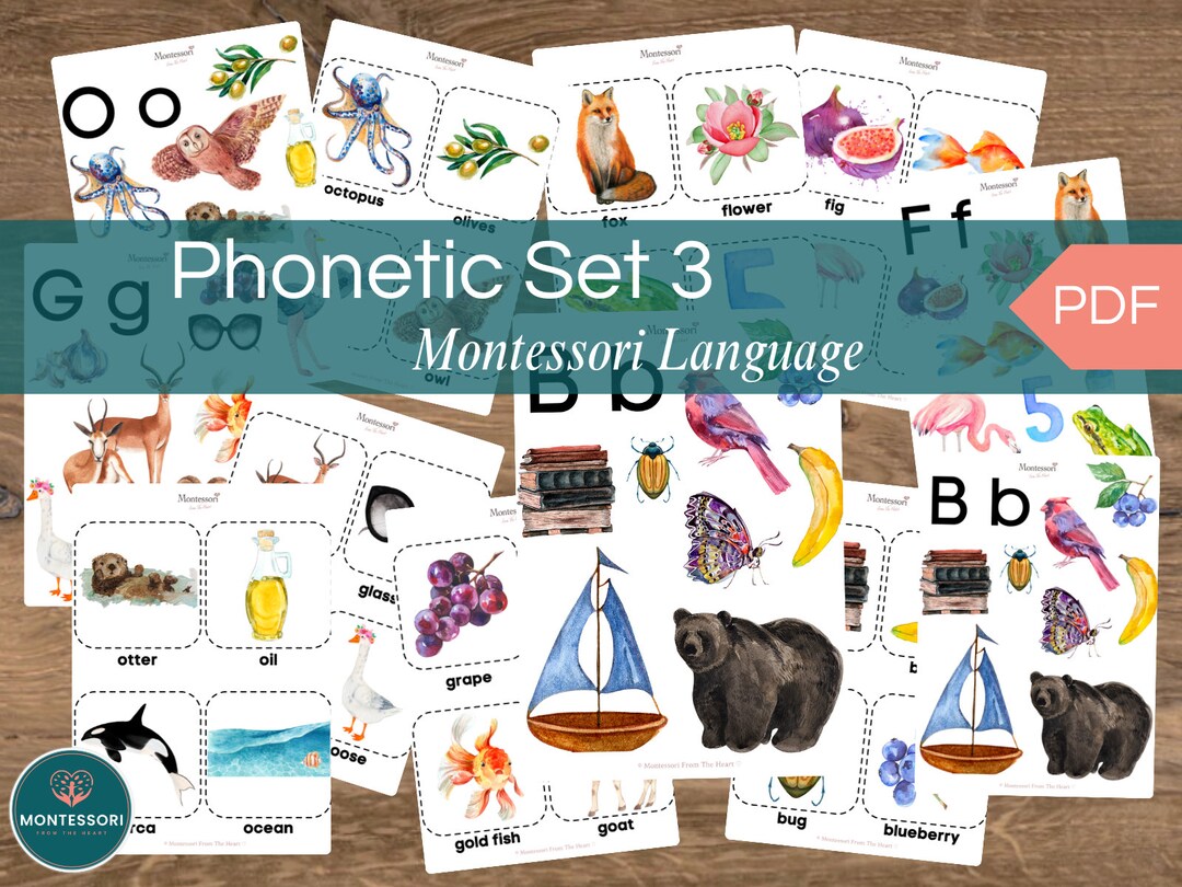 Montessori Language Phonetic Set 3 Watercolor Cards Sound Games I SPY ...