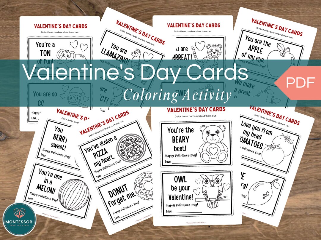 Valentine's Day Preschool Printable Kids Activity Coloring Cards 8-page ...