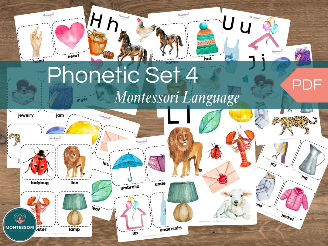 Montessori Language Phonetic Set 4 Watercolor Cards Sound Games I SPY ...
