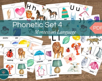 Montessori Language Phonetic Set 6 Watercolor Cards Sound Games I SPY ...