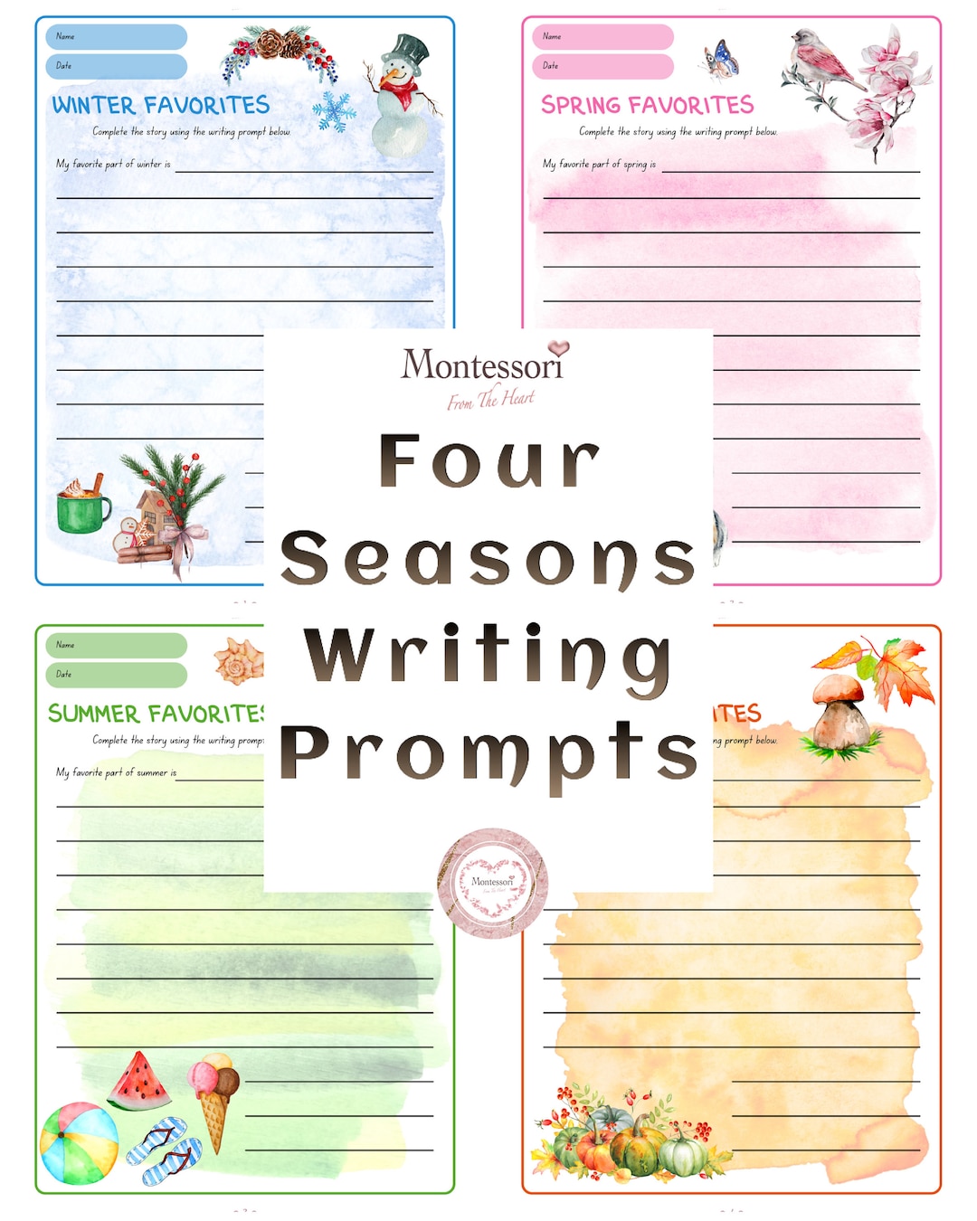 4-page Four Seasons Writing Prompts, Kindergarten, Elementary ...