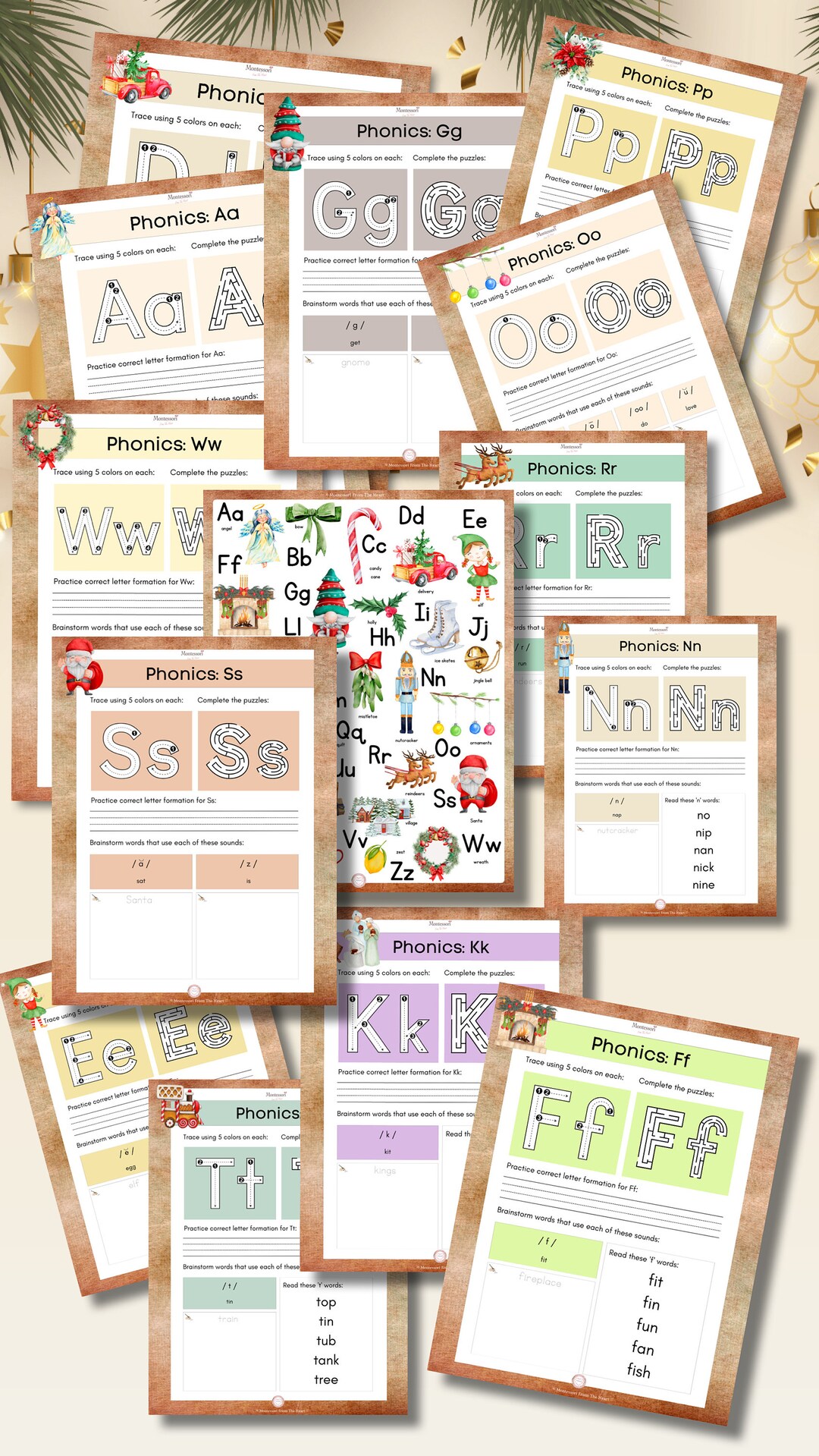 Christmas Phonics Single Sound Letter Worksheet Trace Write Read 27 ...