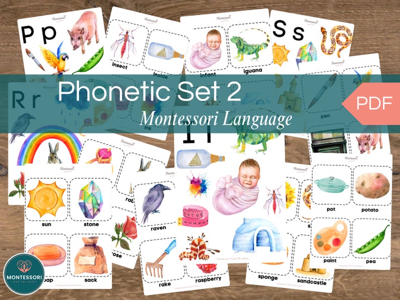 Montessori Language Phonetic Set 2 Watercolor Cards Sound Games I SPY ...