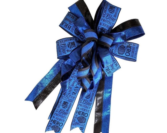 Police Bow, Law Enforcement Bow, Thin Blue Line Wreath, Police ...
