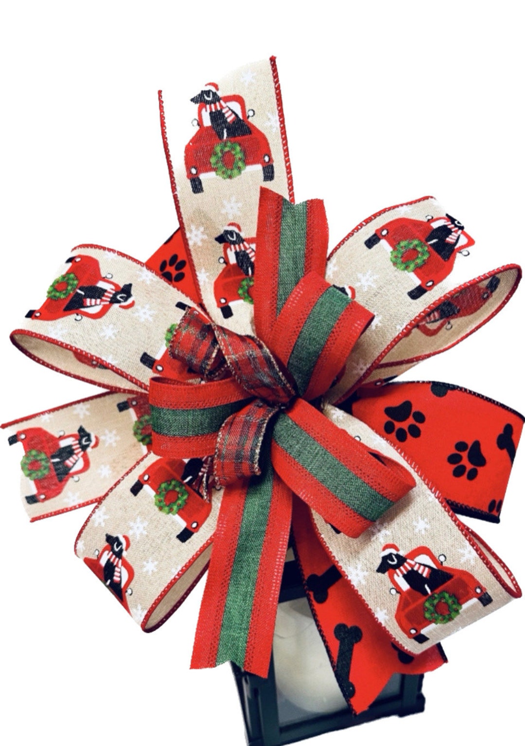 Merry Christmas Dog Bow, Holiday Puppy Décor, Black Christmas Lab, Red ...