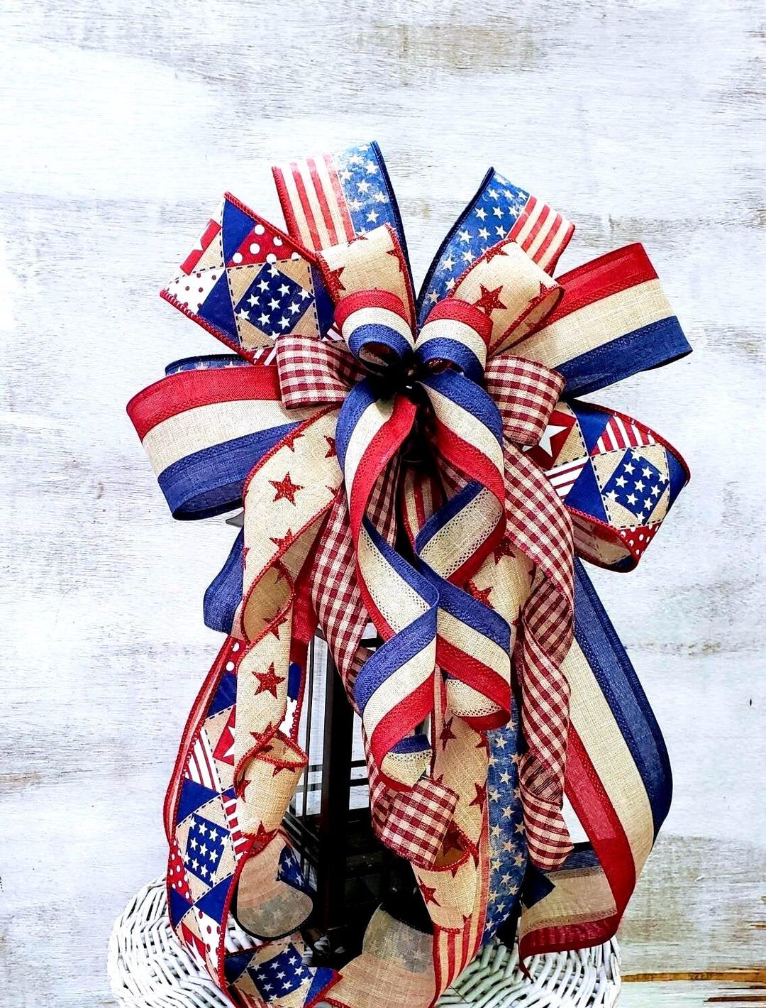 Memorial Rustic Bow, Stars and Stripes Bow, Red White Blue Bow ...