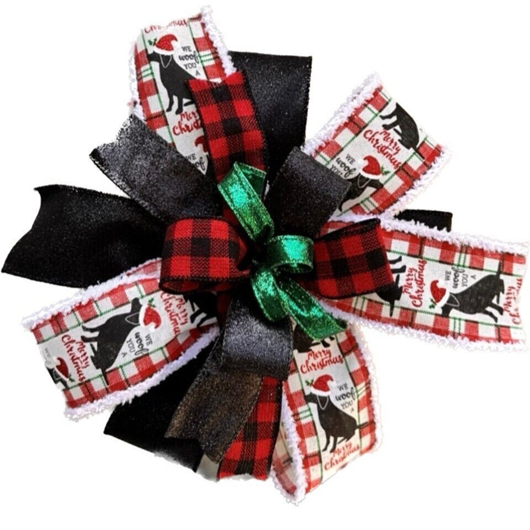 Christmas Dog Bow, Holiday Wreath Decor, Black Lab Plaid Decor - Etsy