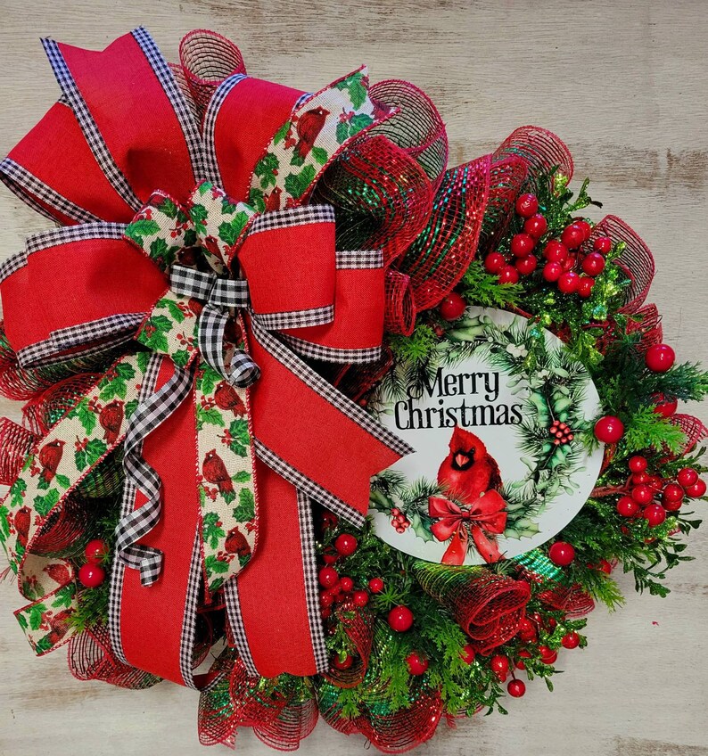 Merry Christmas Cardinal Wreath. Cardinal Wreath for Door Red - Etsy