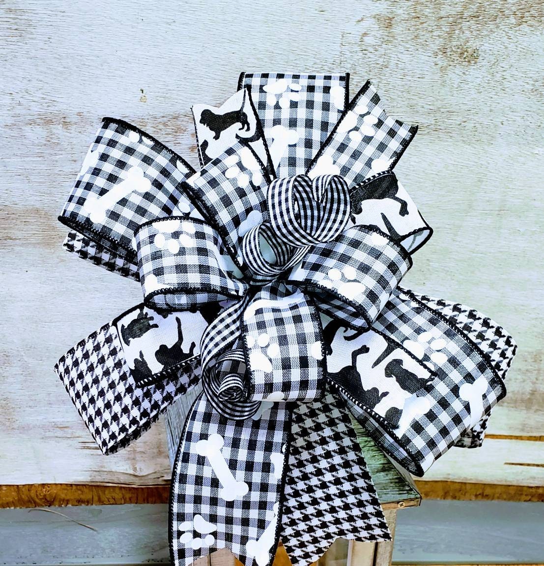 Black White Dog Bow Pet Decor Whimsical gift bow | Etsy