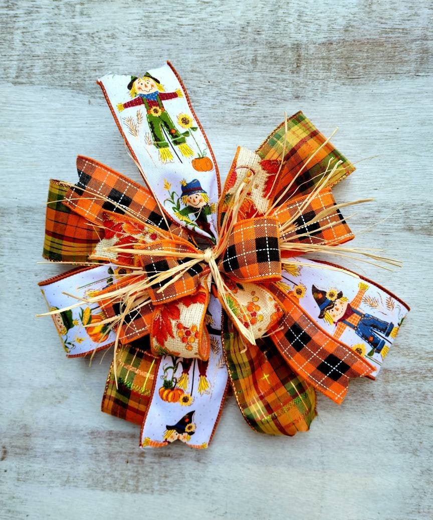 Fall Rustic bow Scarecrow Pumpkin Bow Fall Autumn Bow Bow | Etsy