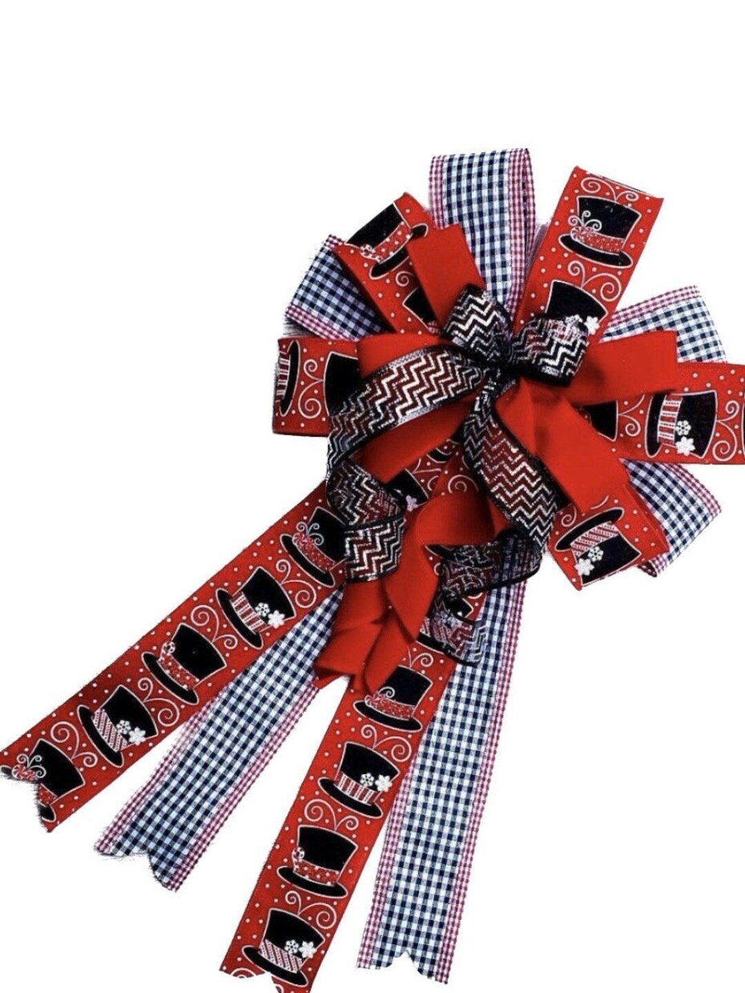 Frosty the Snowman Bow, Snowman Hat Bow, Gingham Check Red Black Bow ...