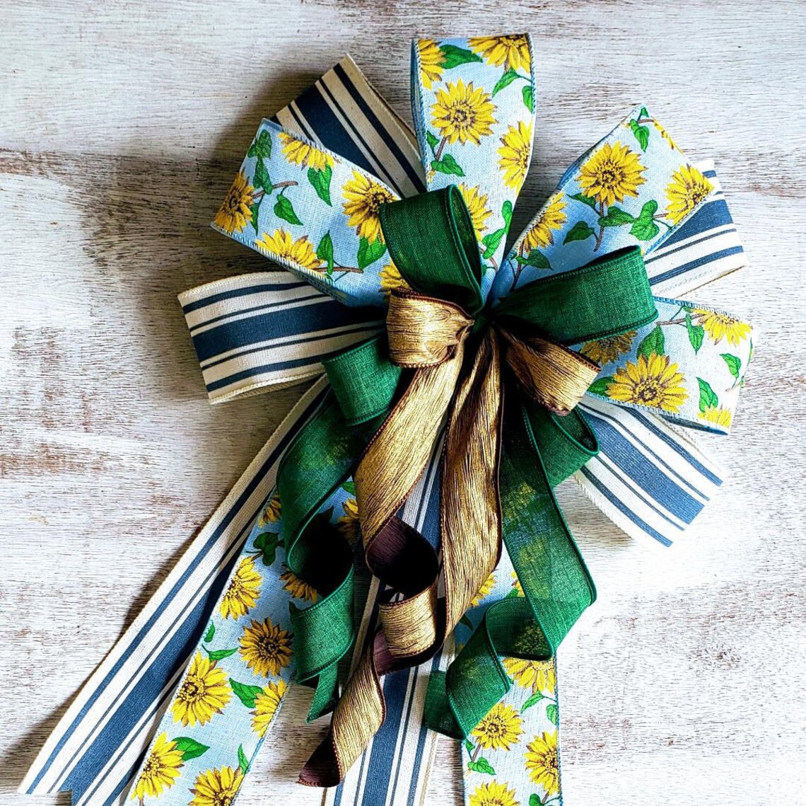 Sunflower blue bow Farmhouse Country Bow Rustic Sunflower | Etsy