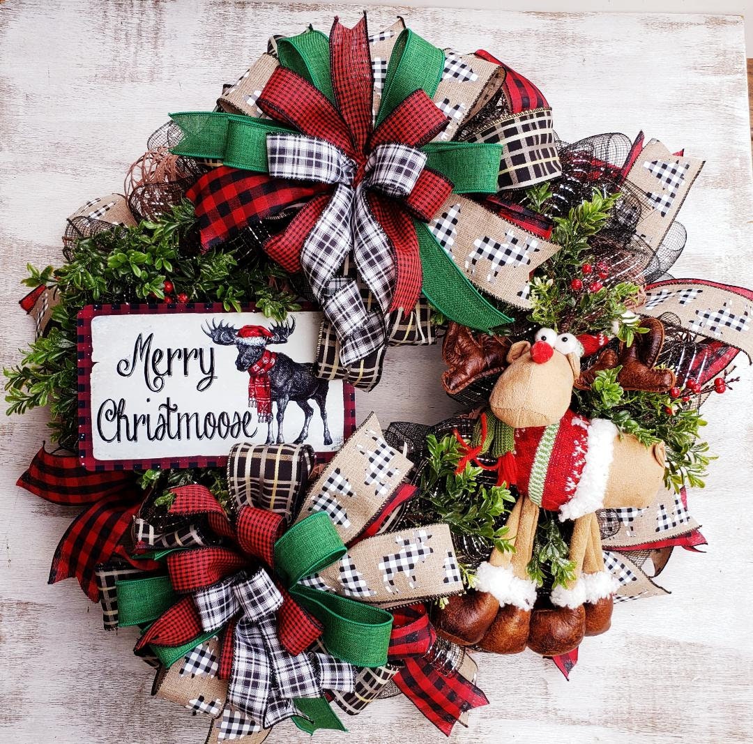 Welcome Moose Wreath Christmas Wreath for Front Door Rustic | Etsy