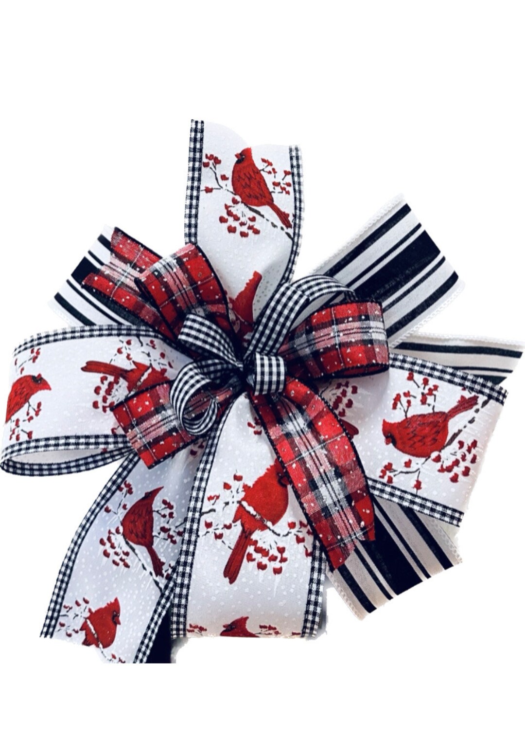 Cardinal Buffalo Check Bow, Wreath Bow, Window Bows, Christmas Cardinal ...