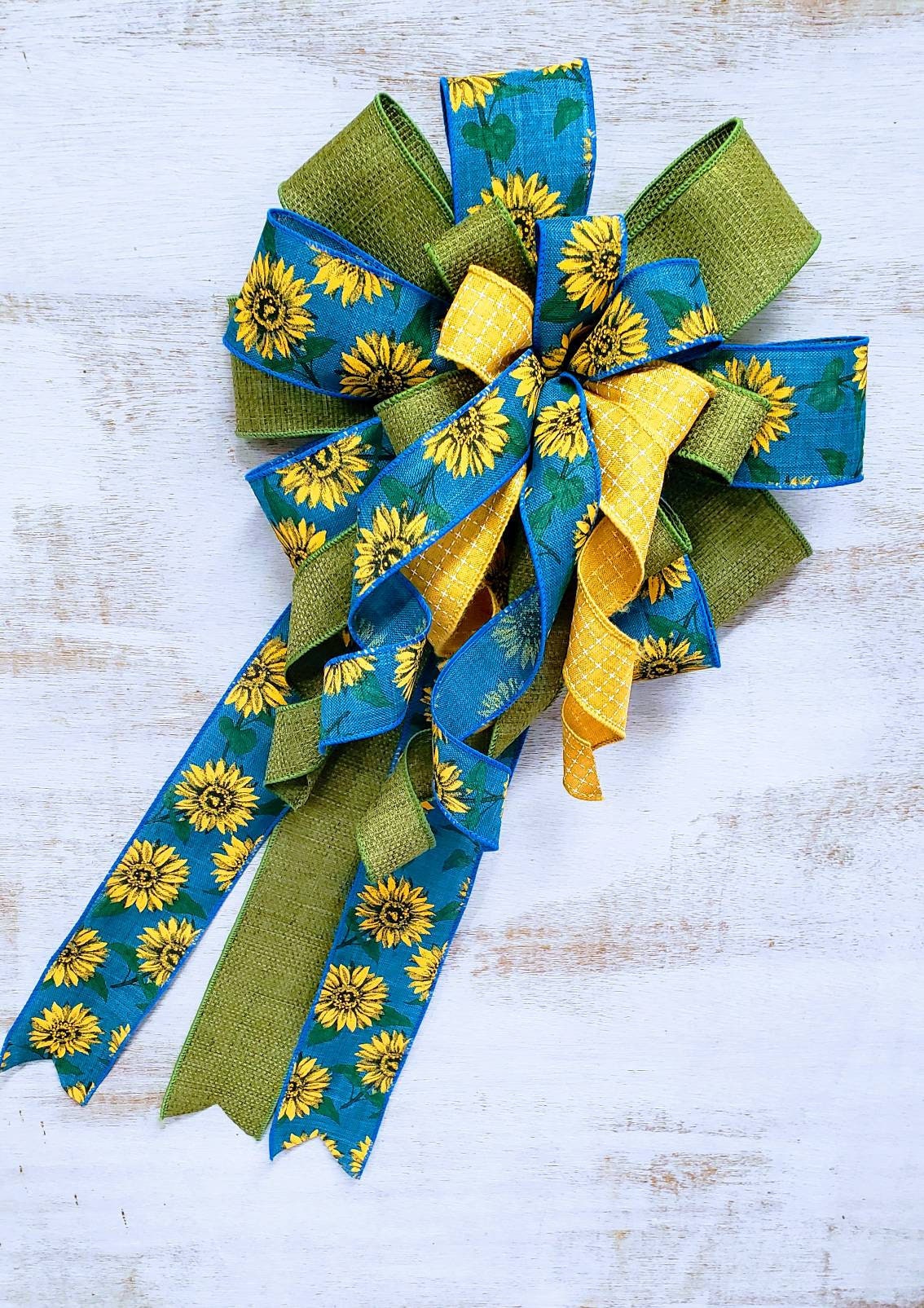Teal Sunflower Bow Farmhouse Country Bow Rustic Sunflower | Etsy