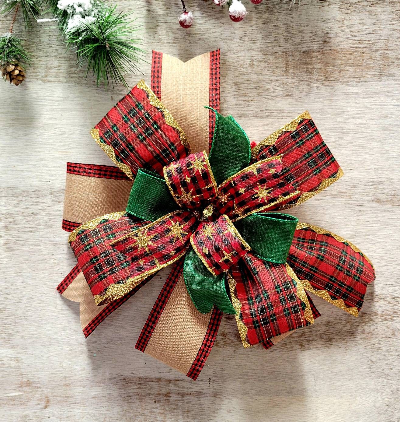 Christmas Farmhouse Bow Plaid Christmas Bow Green and Red - Etsy